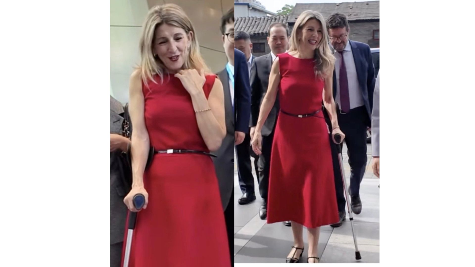 Yolanda Díaz convierte su esguince en meme: la muleta cambia de lado y ...